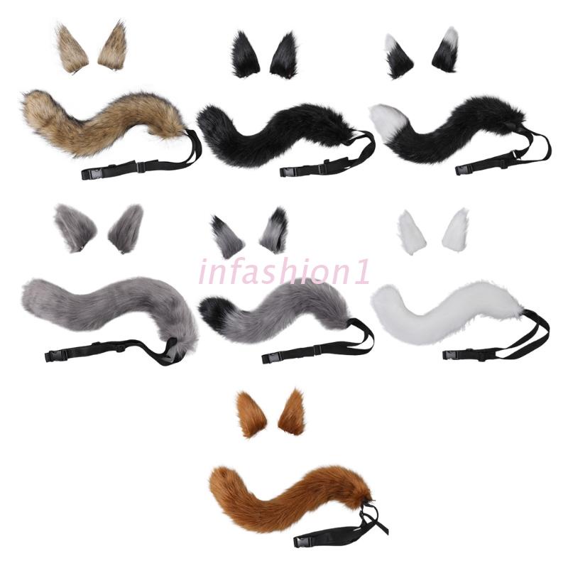 INF 3 Pcs Wolf Tail and Clip Ears Kit Fancy Party Costume Accessories ...