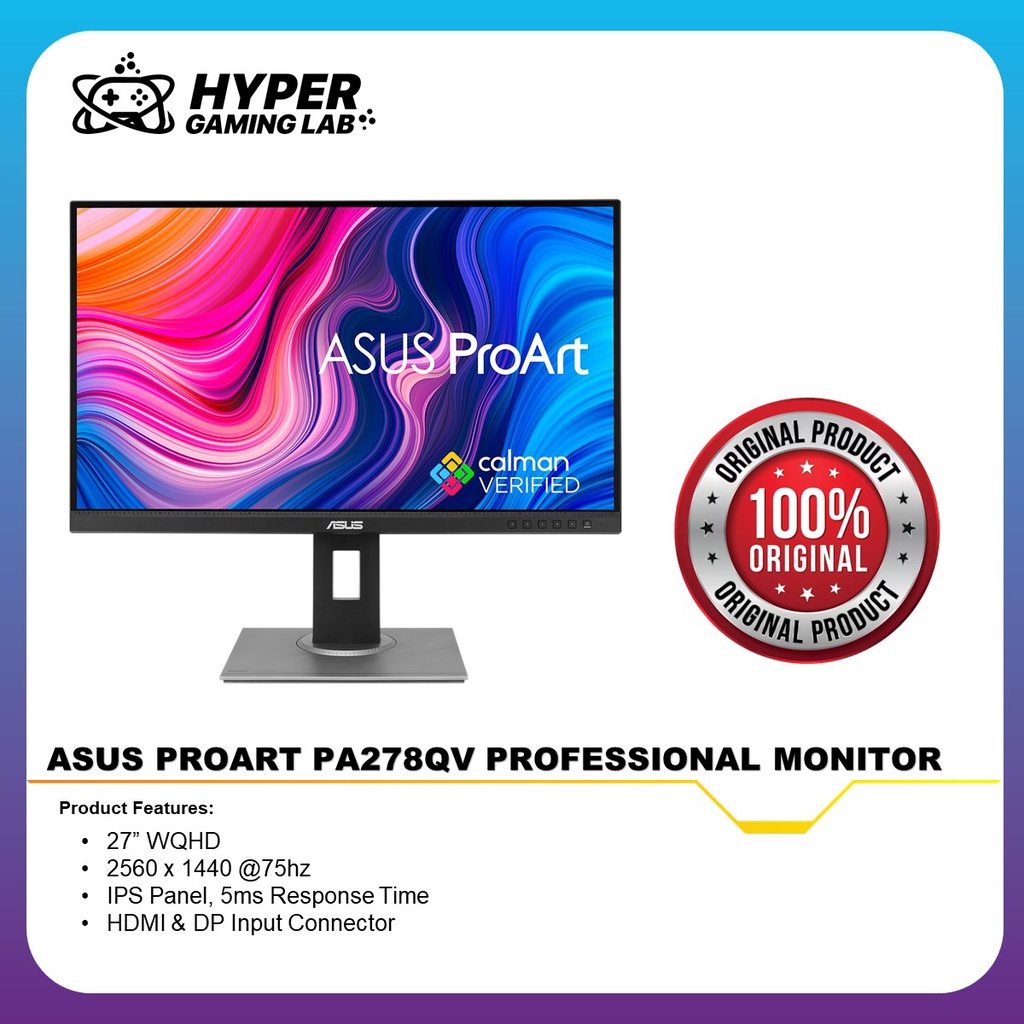 Asus ProArt Display 27" PA278QV WQHD IPS 75Hz Adaptive Sync 100% SRGB ...