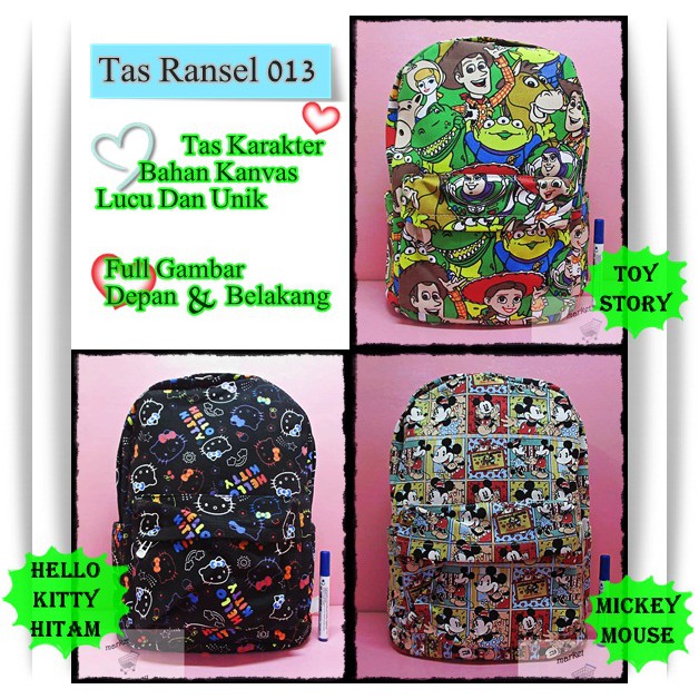 Canvas Backpack 013 Toy Story Hello Kitty Mickey Mouse Line - School ...