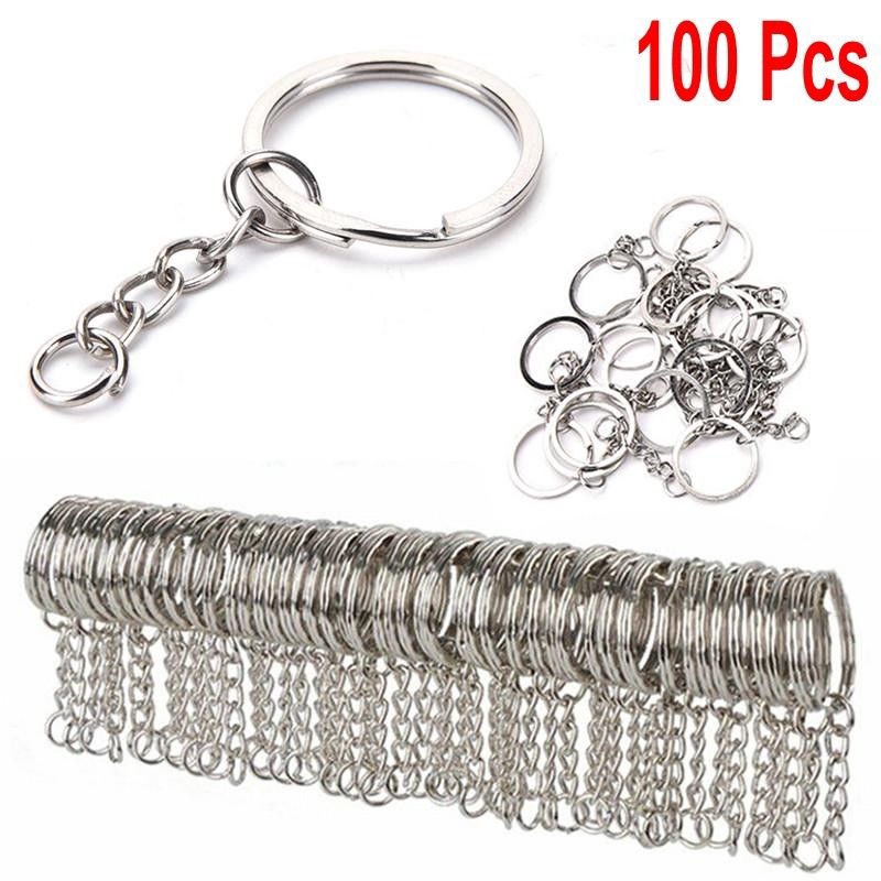 Lots DIY 25mm Polished Silver Keyring Keychain Split Ring Short Chain ...