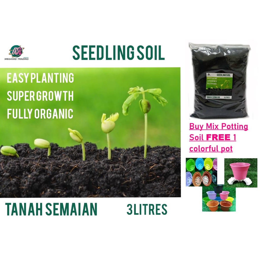 MIX POTTING SOIL TANAH SEMAIAN 3LITER ( FREE ONE COLOUR POT CP 120 ...