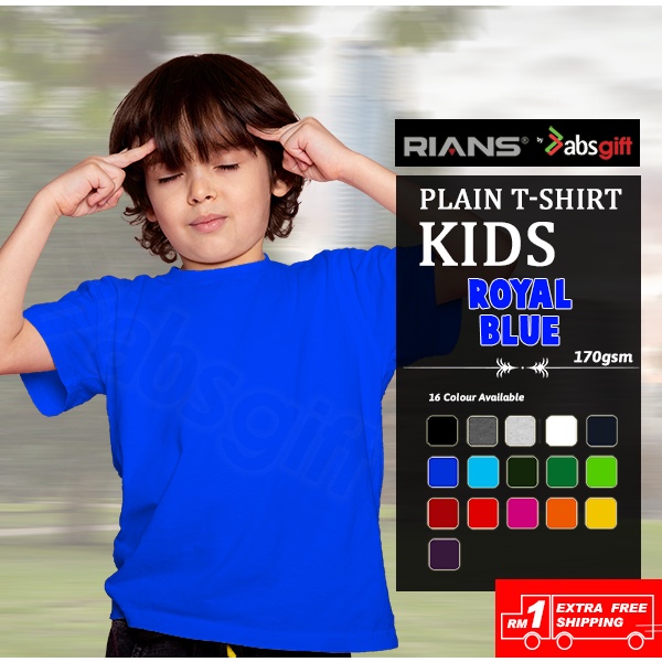 RIANS (KIDS) Plain Cotton Round Neck T-Shirt (Short Sleeve) 170gsm (Boy ...