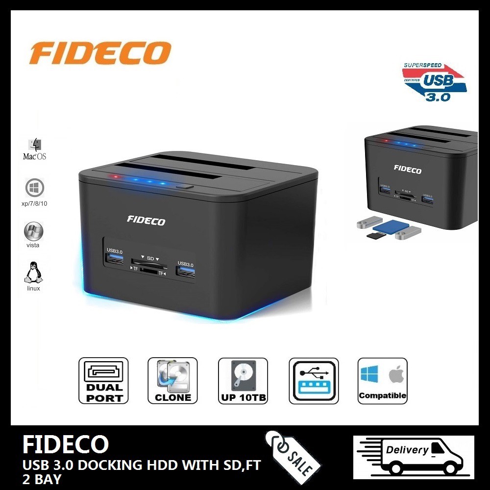 FIDECO DOCKING STATION USB 3.0 HDD DUAL-BAY+USB DOCKING WITH OFFLINE ...