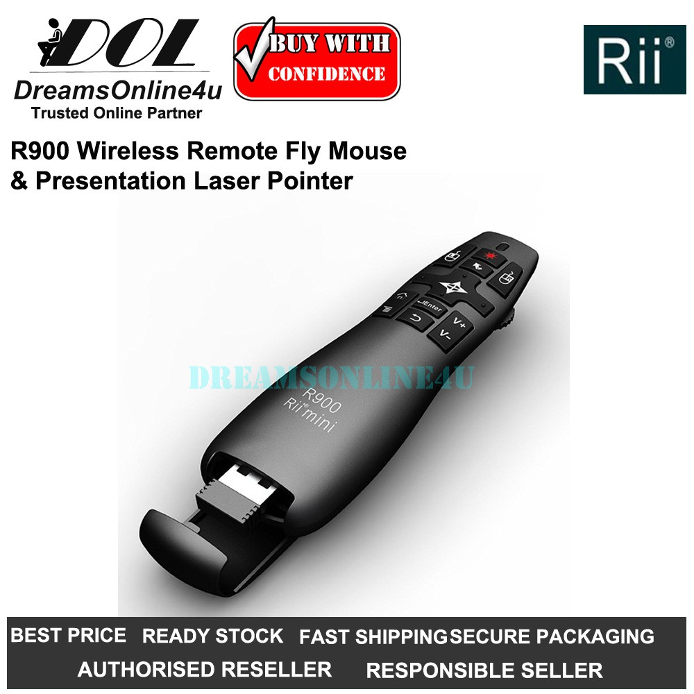 Rii Multifunction R900 Mini Wireless Presenter Red Laser Pointer Fly ...