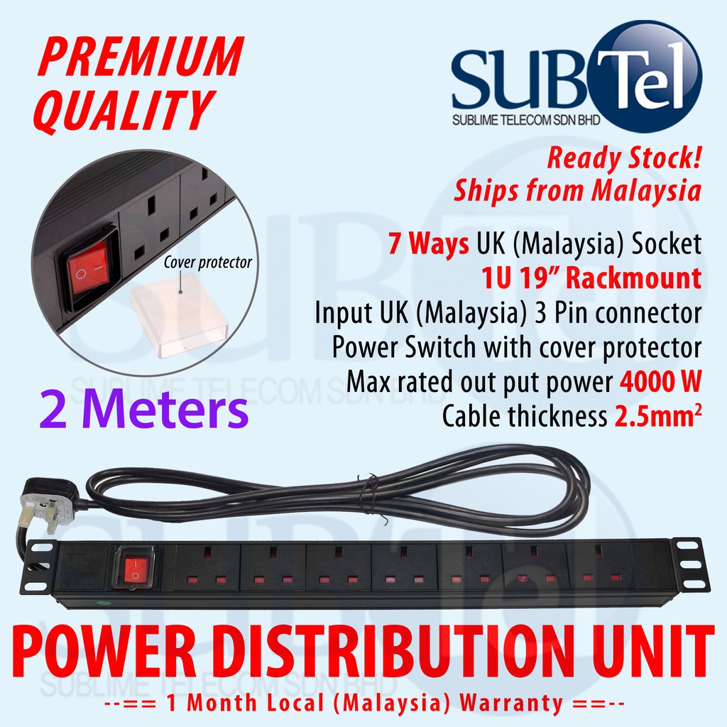 SenTec 1U 19" Rack Mount PDU Power Distribution Unit with 7 Sockets 19 ...