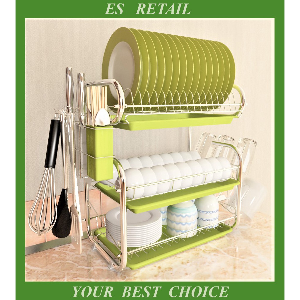 Dish rack, 3 layer dish drainer, kitchen rack, rak pinggan, rak pinggan ...