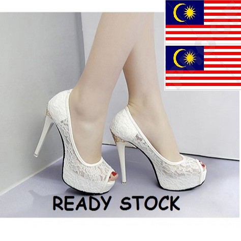 🇲🇾🇲🇾READY STOCK WHITE🇲🇾🇲🇾 WOMENS WEDDING HIGH HEELED SHOES | Shopee ...