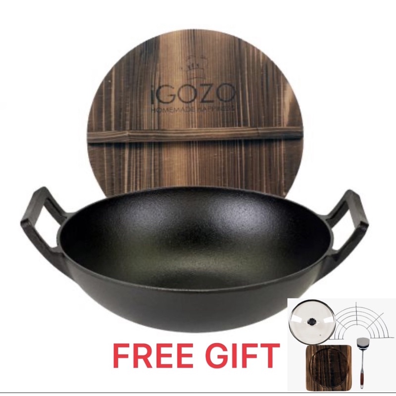 iGOZO Expert 32cm Cast Iron Wok | Shopee Malaysia