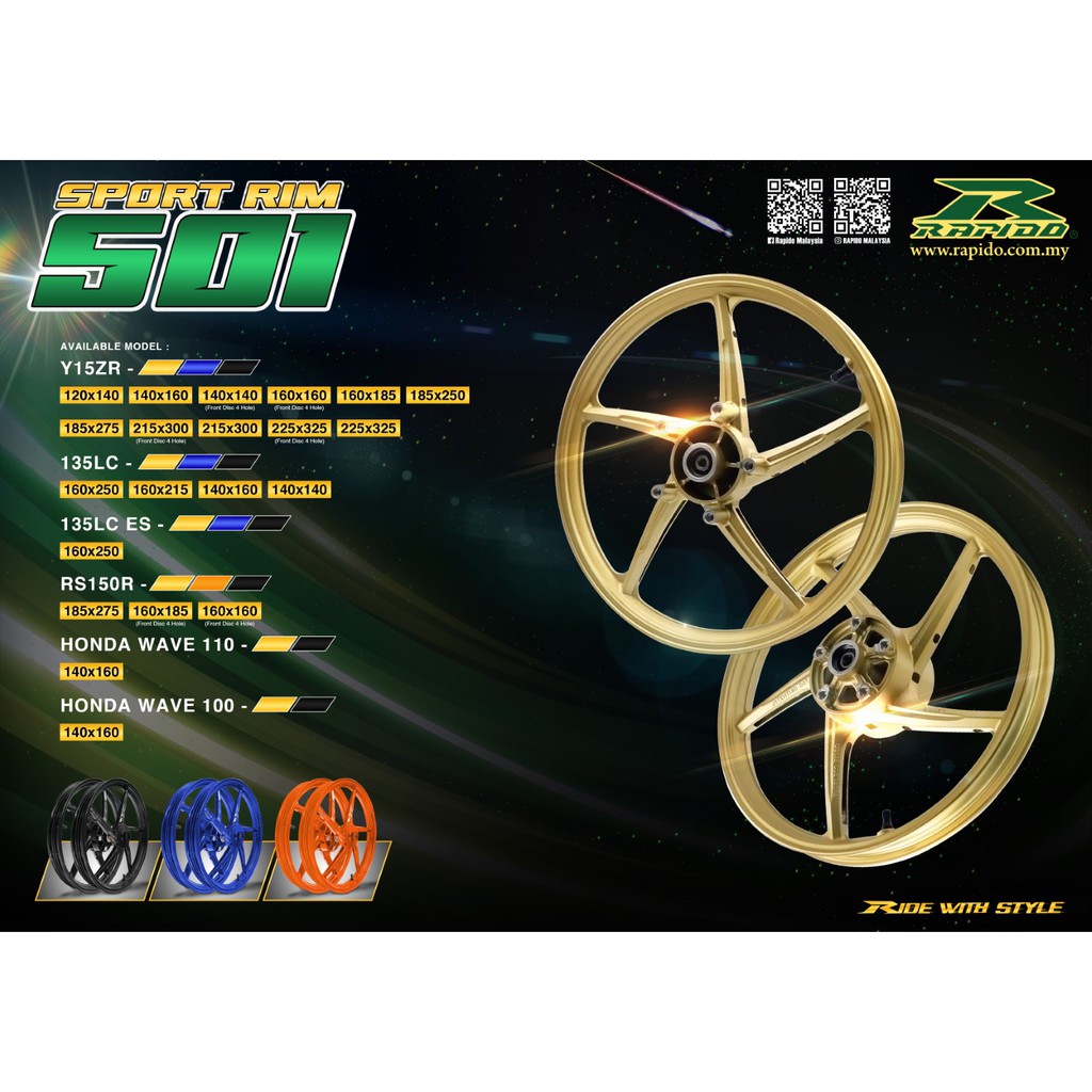 Rapido Yamaha Y15ZR 5 Legs Sport Rim Model #501 (Front Disc 4 Hole) | Shopee Malaysia