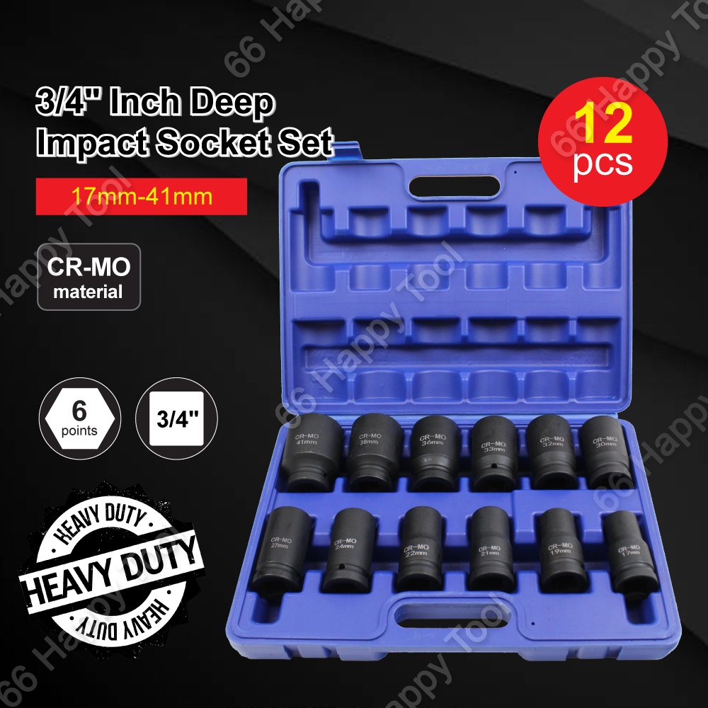 Automotive 12pcs 3/4" Inch 17mm-41mm Deep Impact Socket Set Heavy Duty ...