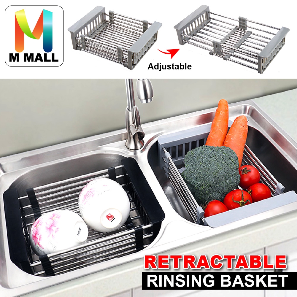 MCPRO KITCHEN RETRACTABLE DRAINER RINSING BASKET STAINLESS STEEL SINK ...