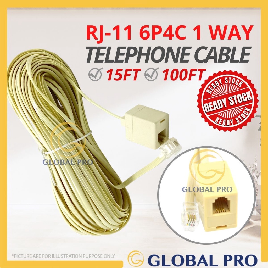 25FT / 100FT RJ11 Plug to Jack Adapter Splitter Cable Plug To Socket ...