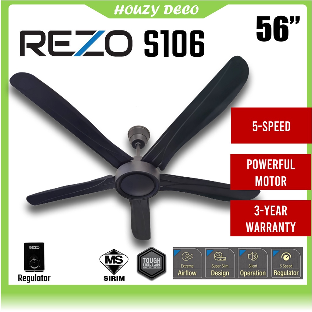 Ceiling Fan REZO S106 56" Kipas Siling 5 Speed 5 Steel Blades Regulator ...