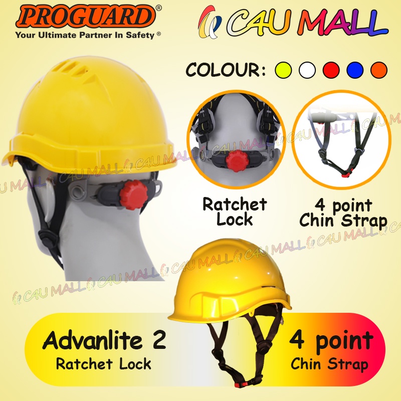 C4U Proguard Advanlite 2 Safety Helmet RATCHET LOCK w/ 4 Point Chin ...