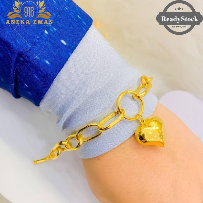 Rantai Gelang Tangan Emas Fesyen Paperclip/Sauh Love Gemuk Gantung ...