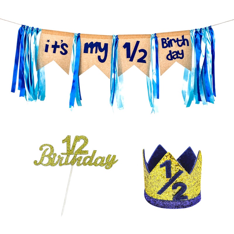 Glitter Half Birthday 6 Months Happy Birthday Banner Set Happy 1/2 ...