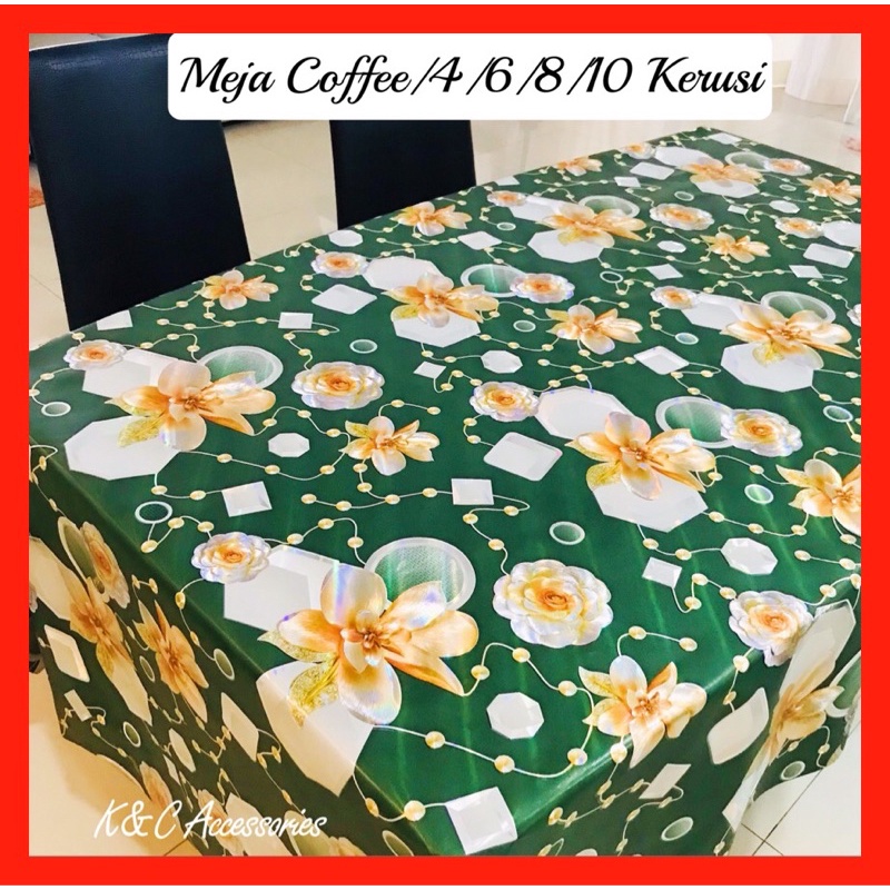 Lapik Meja Korea Warna Hijau 3D Bunga Alas Meja Waterproof ( Meja ...