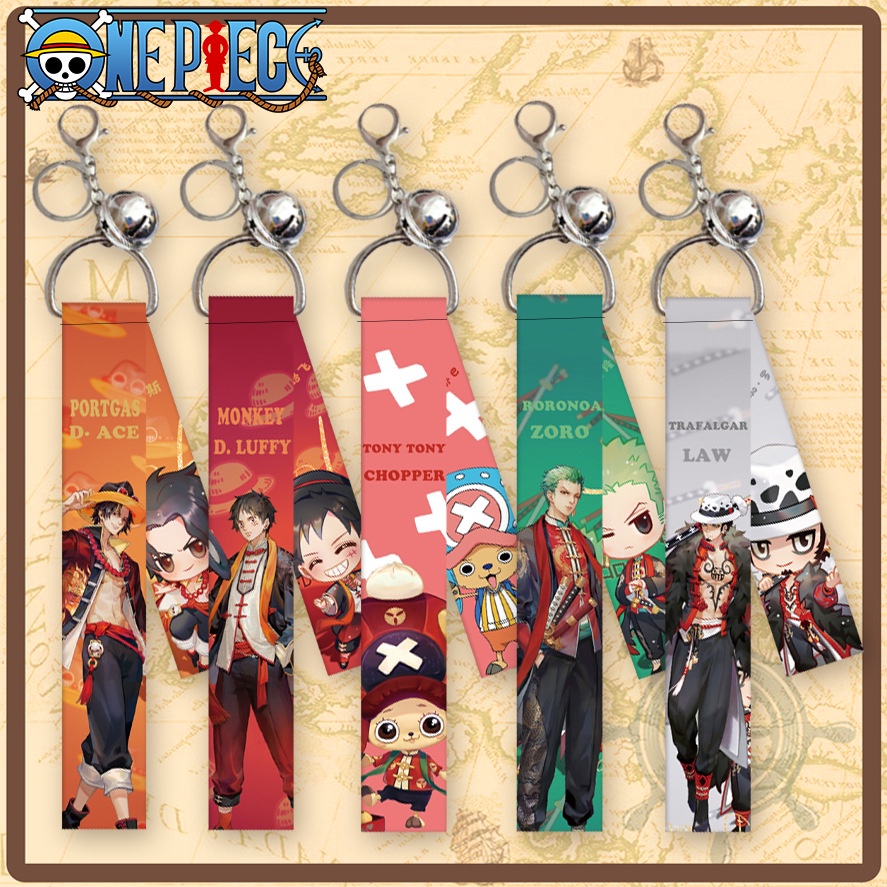 Anime One Piece Luffy Zoro Ace Fashion Streamer Bell Keychain Backpack ...
