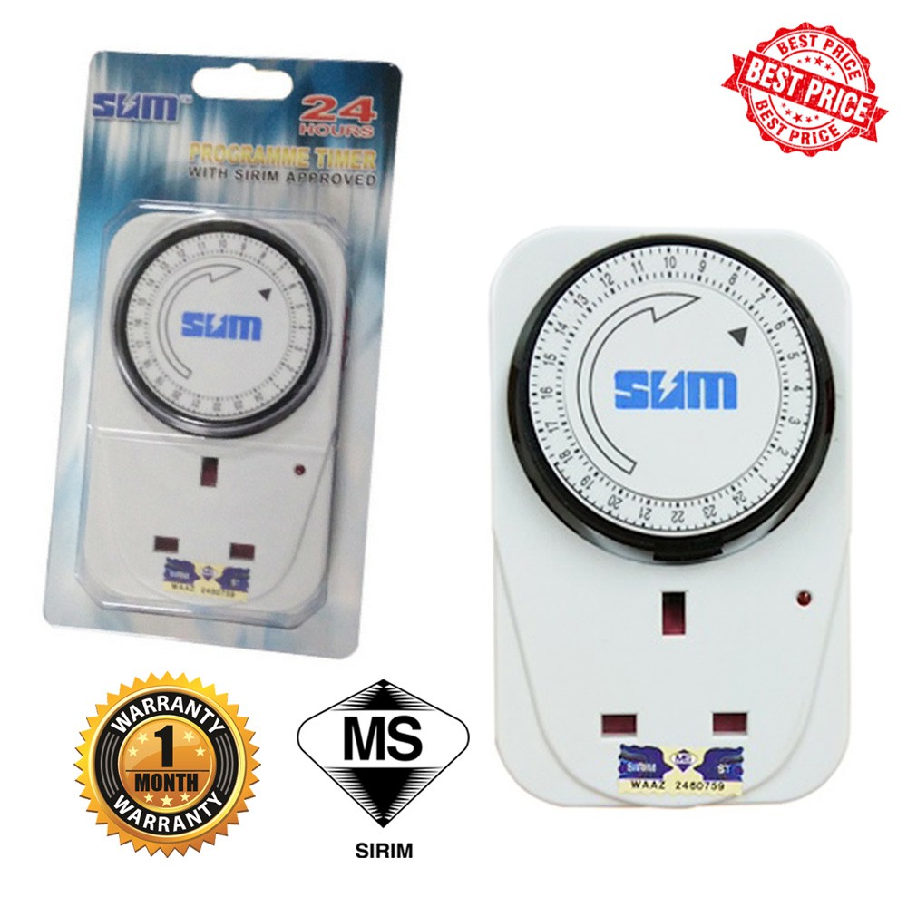 SUM 24 Hours Analog 3 Pin Plug In Timer - Original Quality/Sirim ...