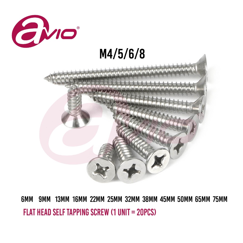 Avio Quality Flat Head Self Tapping Screw / Steel/ Skru Kayu/ #4#5 #6 ...