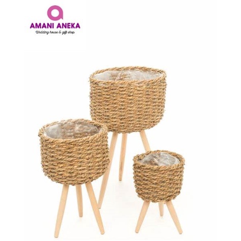 Ready Stock! Viral Flower Plant Pot Rattan Basket Pasu Berkaki Bekas ...