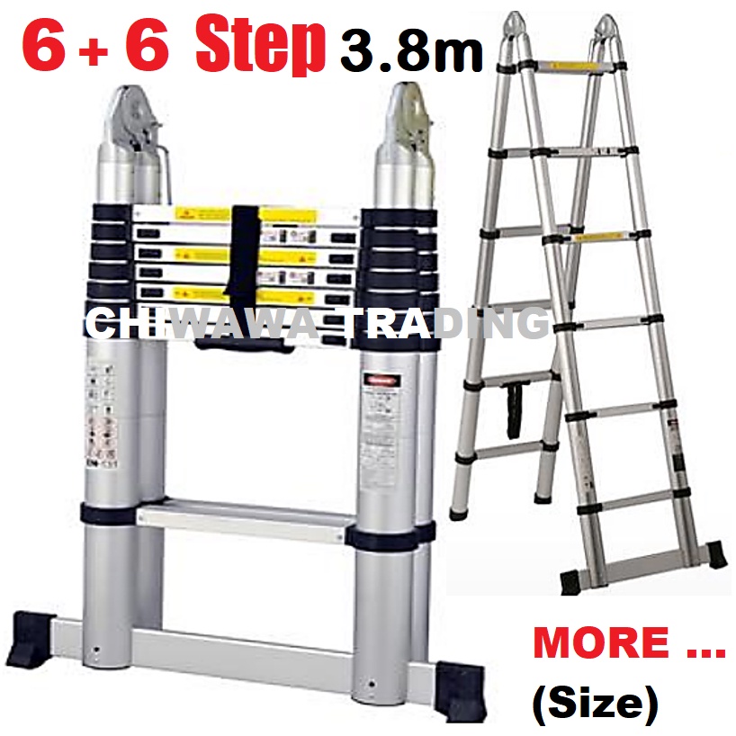 ( LD3 ) 6 Steps 380CM Extendable Foldable Aluminium Telescopic Pole Ladder / Tangga | Shopee ...