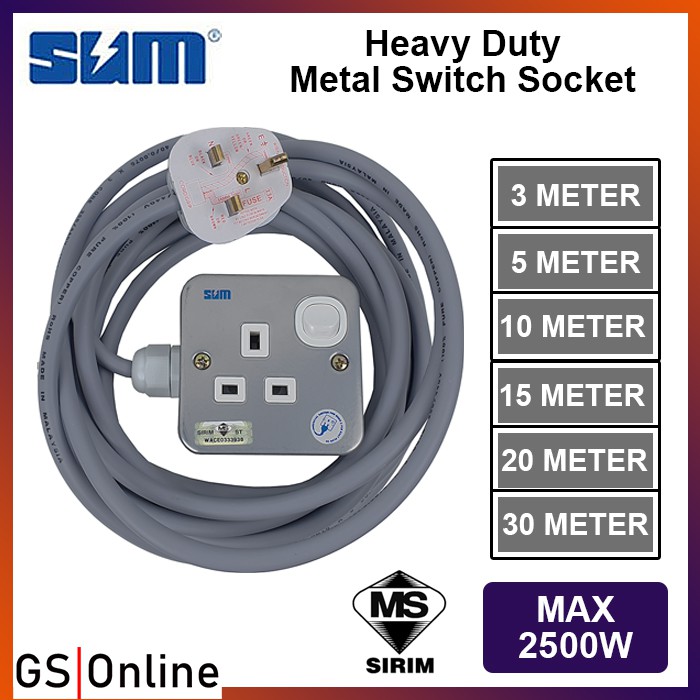 DESIGNER Heavy Duty Metal Clad 13A Switch Socket Power Extension ...