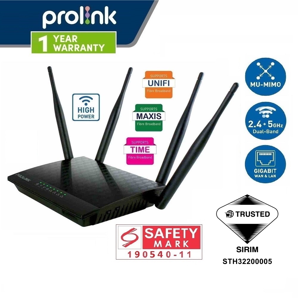 Prolink Wireless AC1200 Gigabit Router/Extended WiFi Coverage Fiber ...