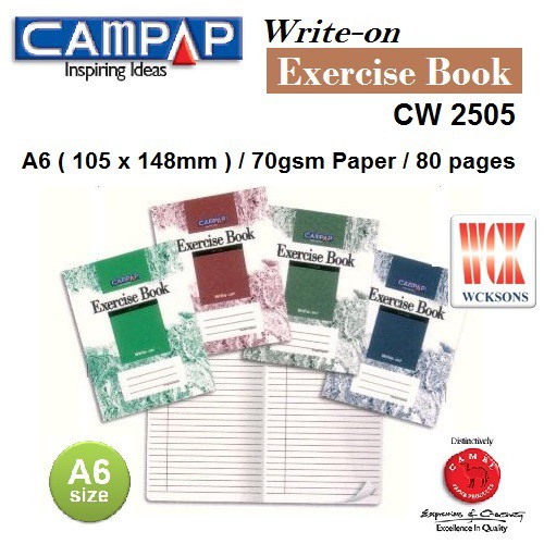 CAMPAP WRITE-ON EXERCISE BOOK CW2505 ( A6 / 70GSM / 80 PAGES ) | Shopee ...