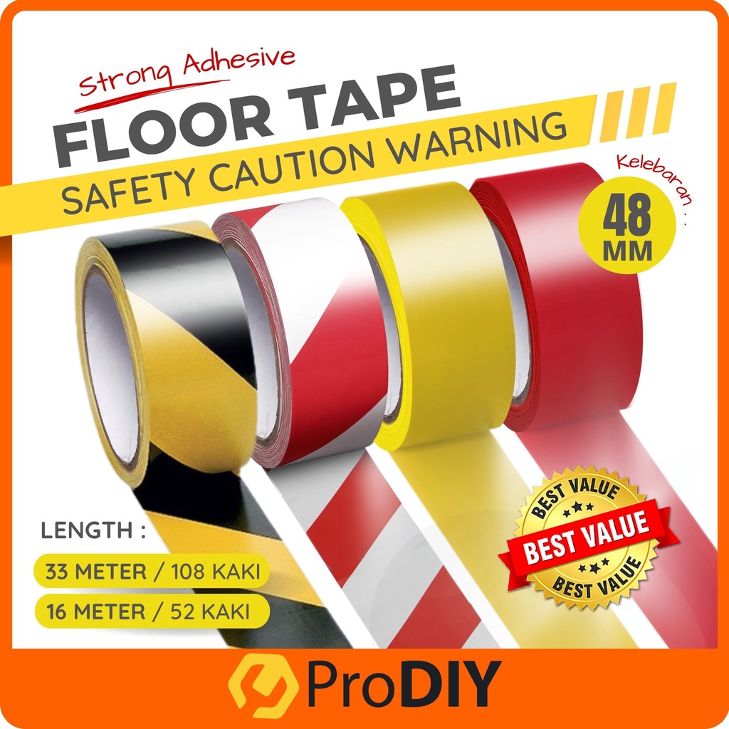 PRODIY 48mm Floor Tape 33M 17M Floor Safety Caution Warning Tape PVC Vinyl Floor Marking Tape ...