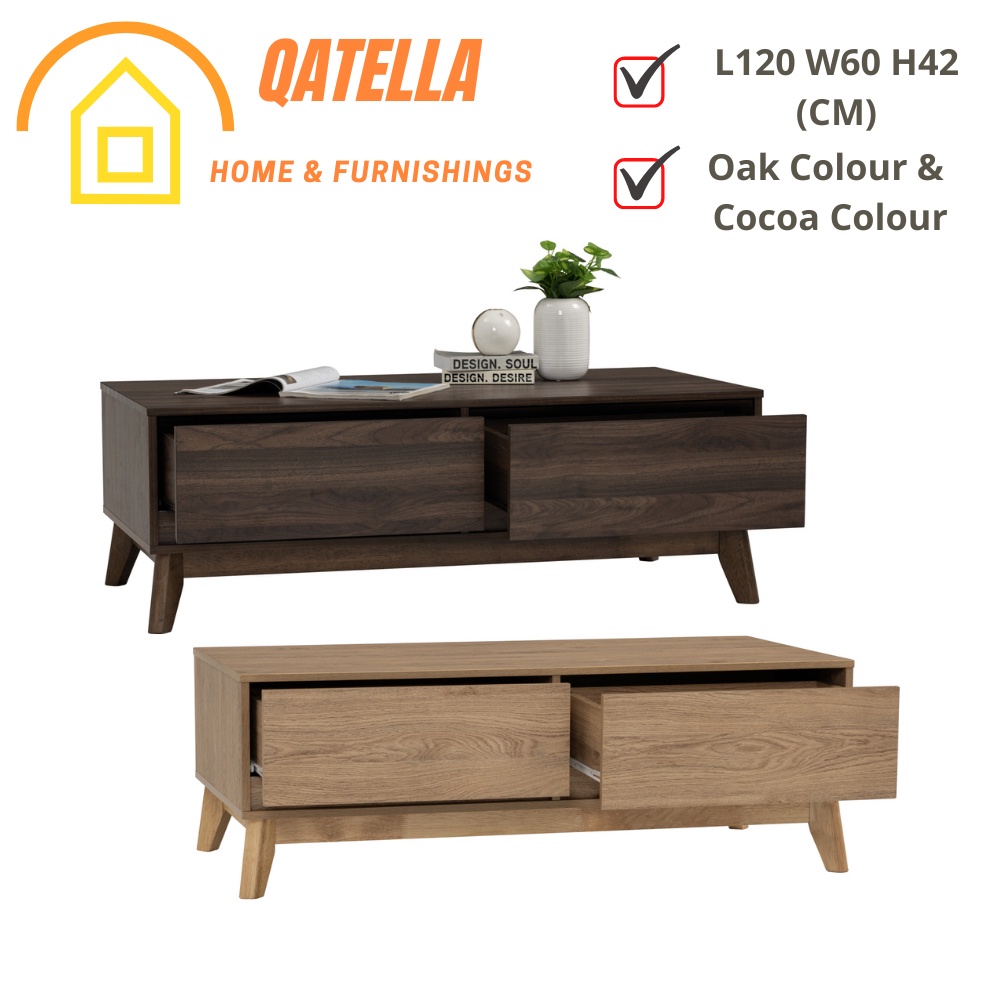 Qatella HIRADO Wooden Coffee Table With Drawer Coffee Table Modern Meja ...