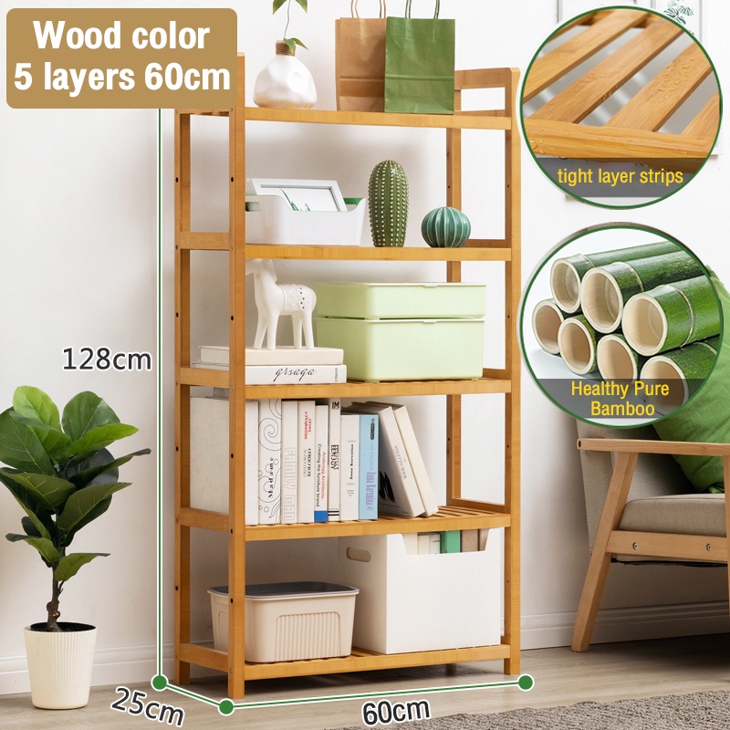 LULU Storage Rack Rak Buku Murah 3/4/5 Layers Bamboo Shelf Rak ...