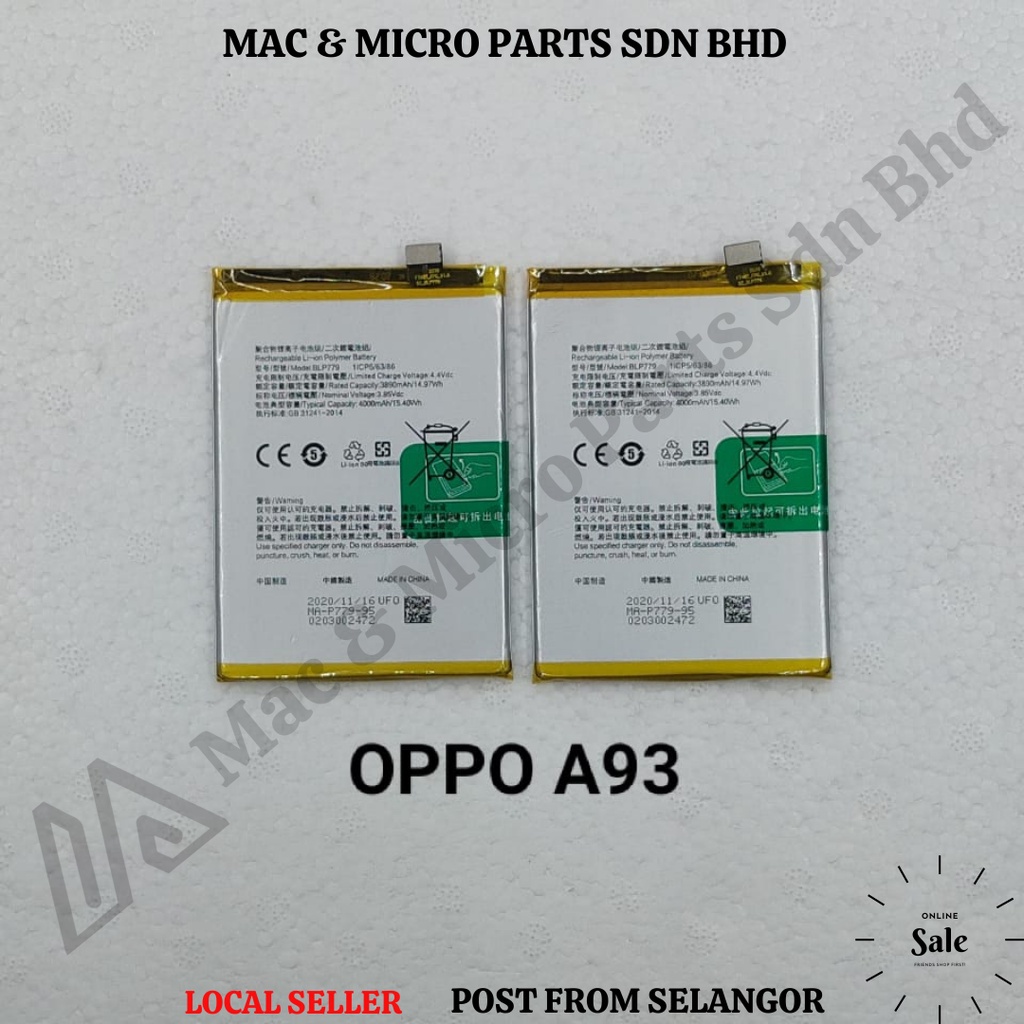 MG BRAND A93 / A92S / ORIGINAL BATTERY MODEL BLP779 (4000MAH) | Shopee Malaysia