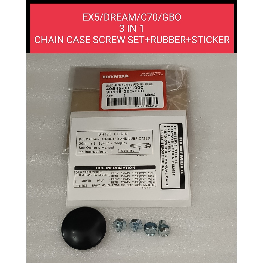 EX5/DREAM/C70/GBO [ ORIGINAL 3 IN 1 ] CHAIN CASE SCREW SET+RUBBER+STICKER | Shopee Malaysia
