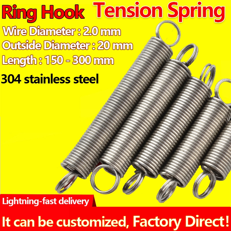 d2.0*D20mm*L80~300MM Ring Hook 304 Stainless Steel Tension Spring ...