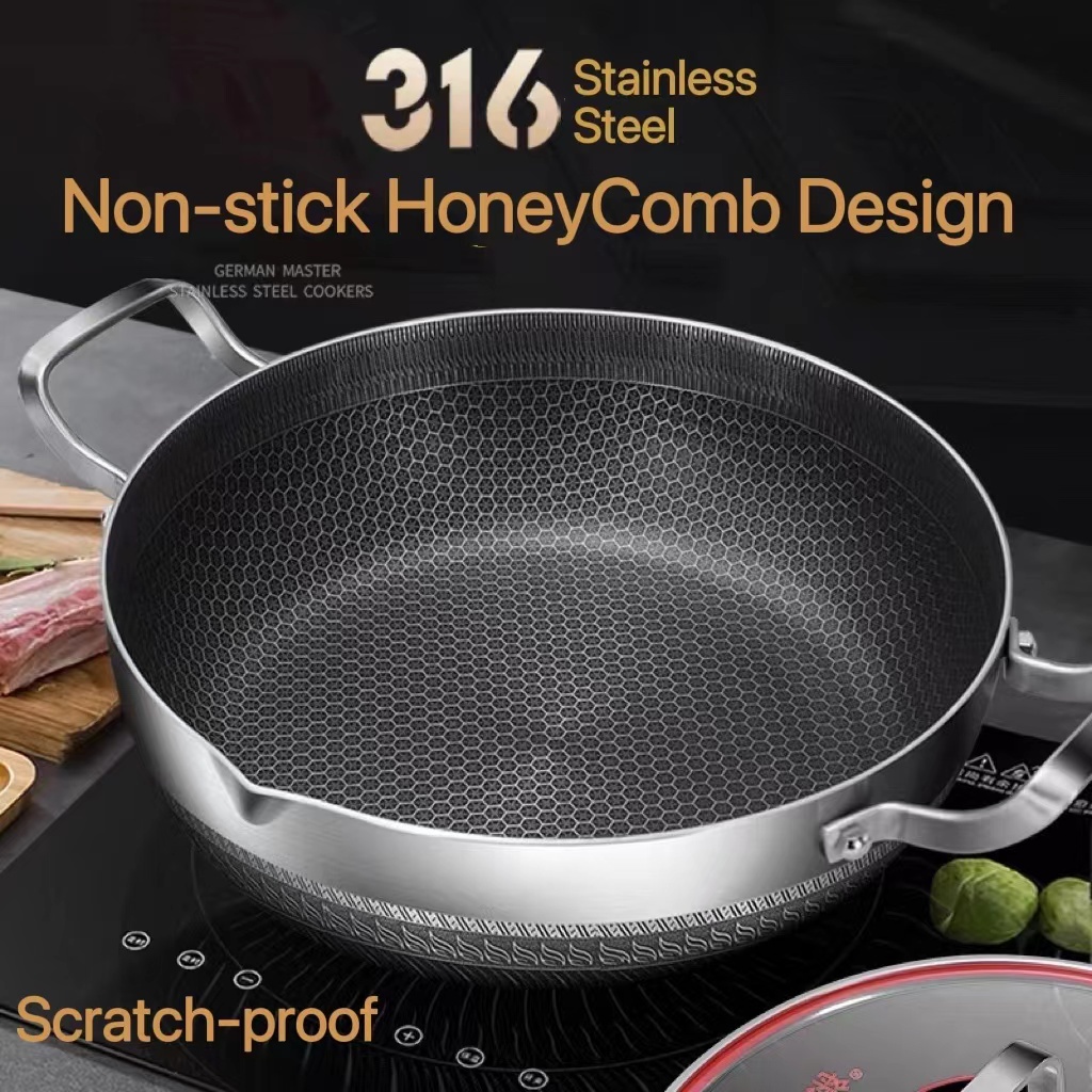 🇲🇾👶🏻SUS316 German Double Sided Honeycomb Pot Non-Stick Cookware/Non ...