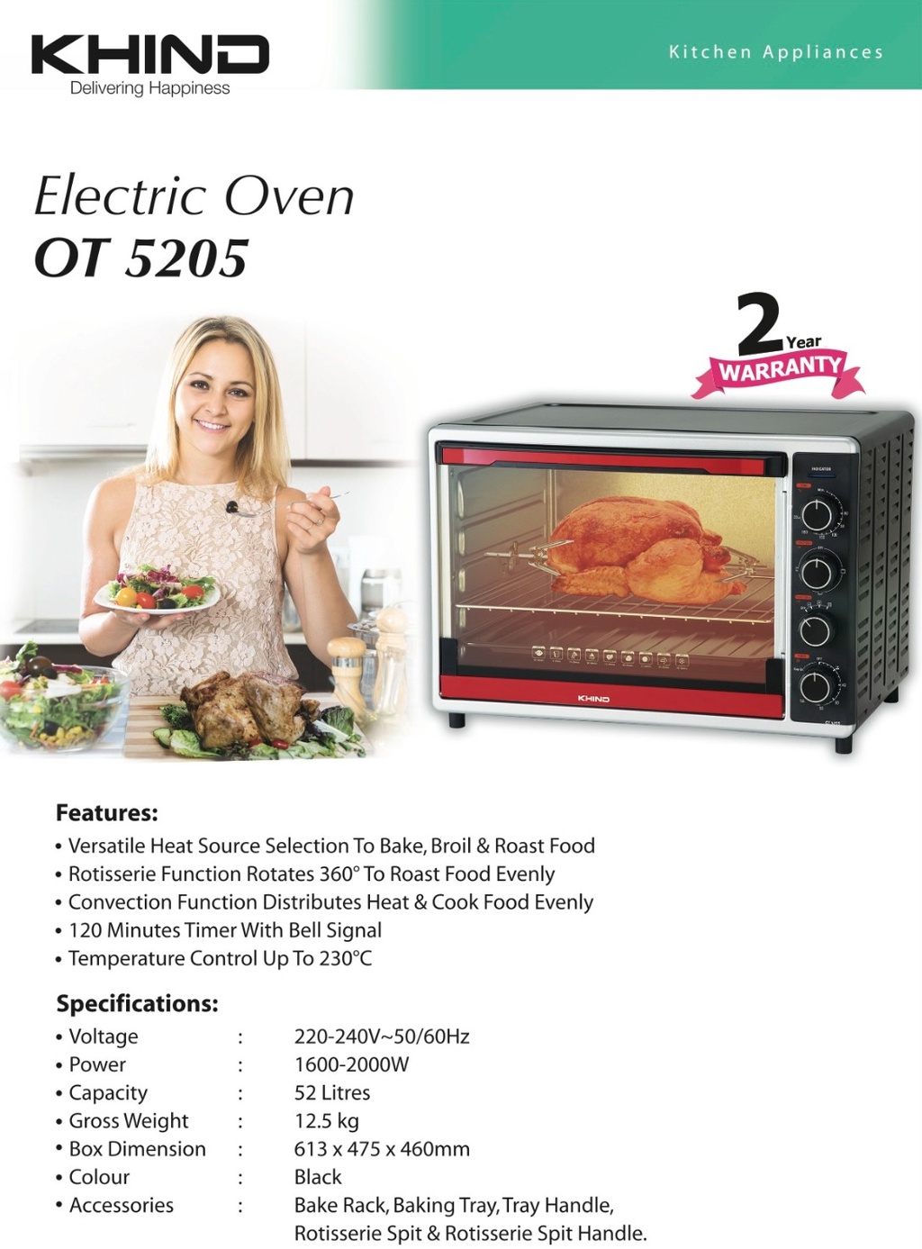 Khind OT5205 52L Versatile Heat Source Selection Electric Oven | Shopee ...