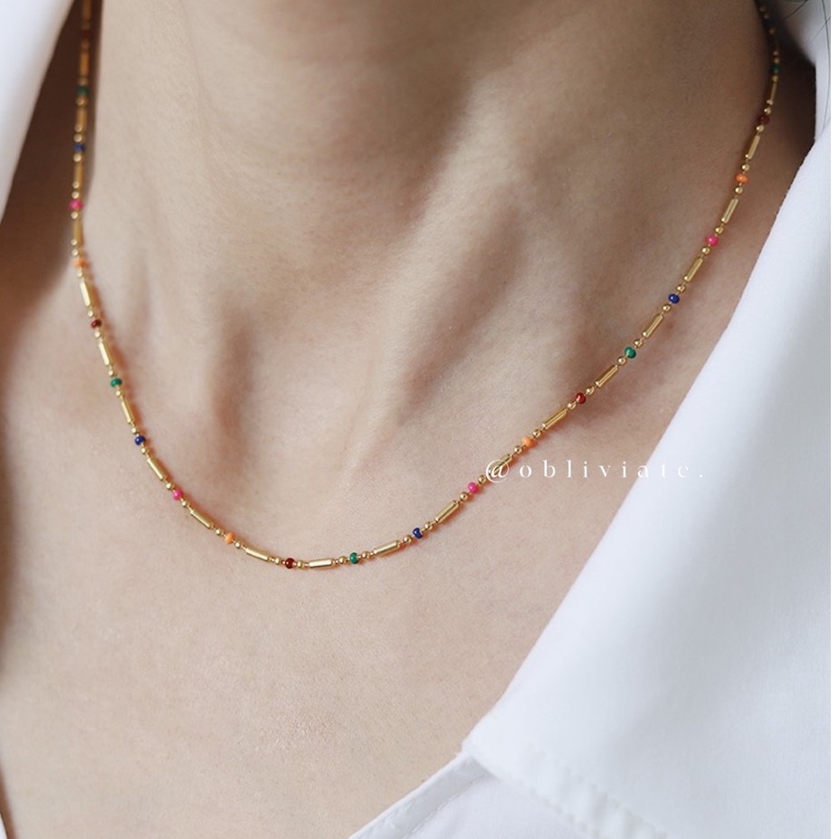 18K Gold Waterproof Non Tarnish Rainbow Colorful Bead Layer Stacking ...