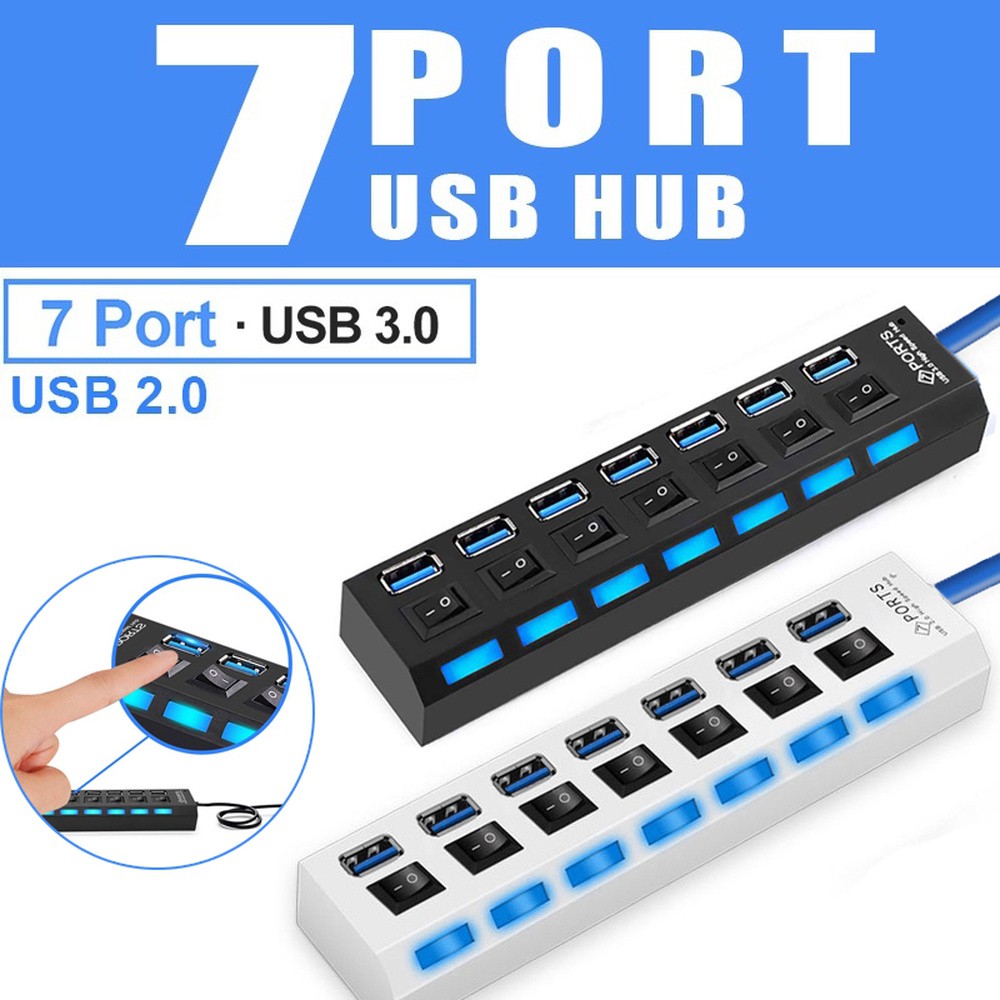 Micro USB Hub 2.0 7 Ports High Speed Hab With on/off Switch USB ...