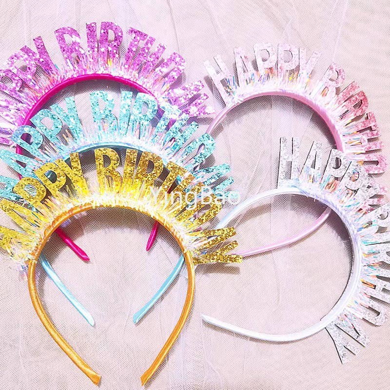 Glitter Non Woven Headband Crown Birthday Party Decorations Girls Boys ...