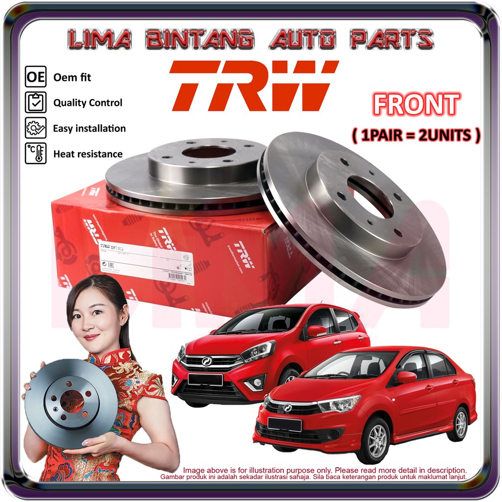 Perodua Axia , Bezza Front Brake Disc Rotor 1Pair TRW *Original ...