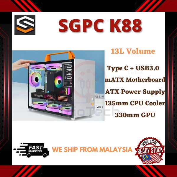 SGPC K88 ITX / MATX Motherboard ATX Power Supply Tempered Glass Hybrid Small Form Factor Desktop ...