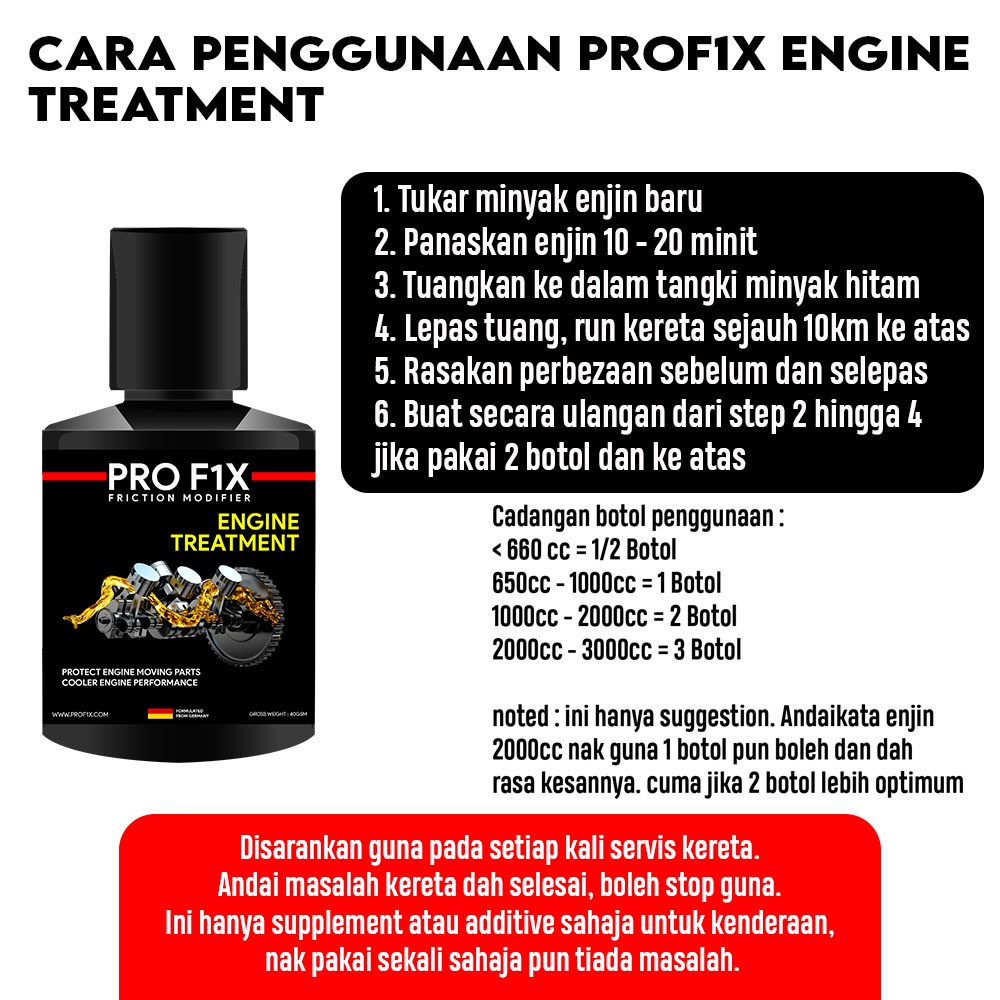 【100% ORIGINAL】PROF1X ENGINE TREATMENT PERFORMANCE BOOSTER Merawat ...