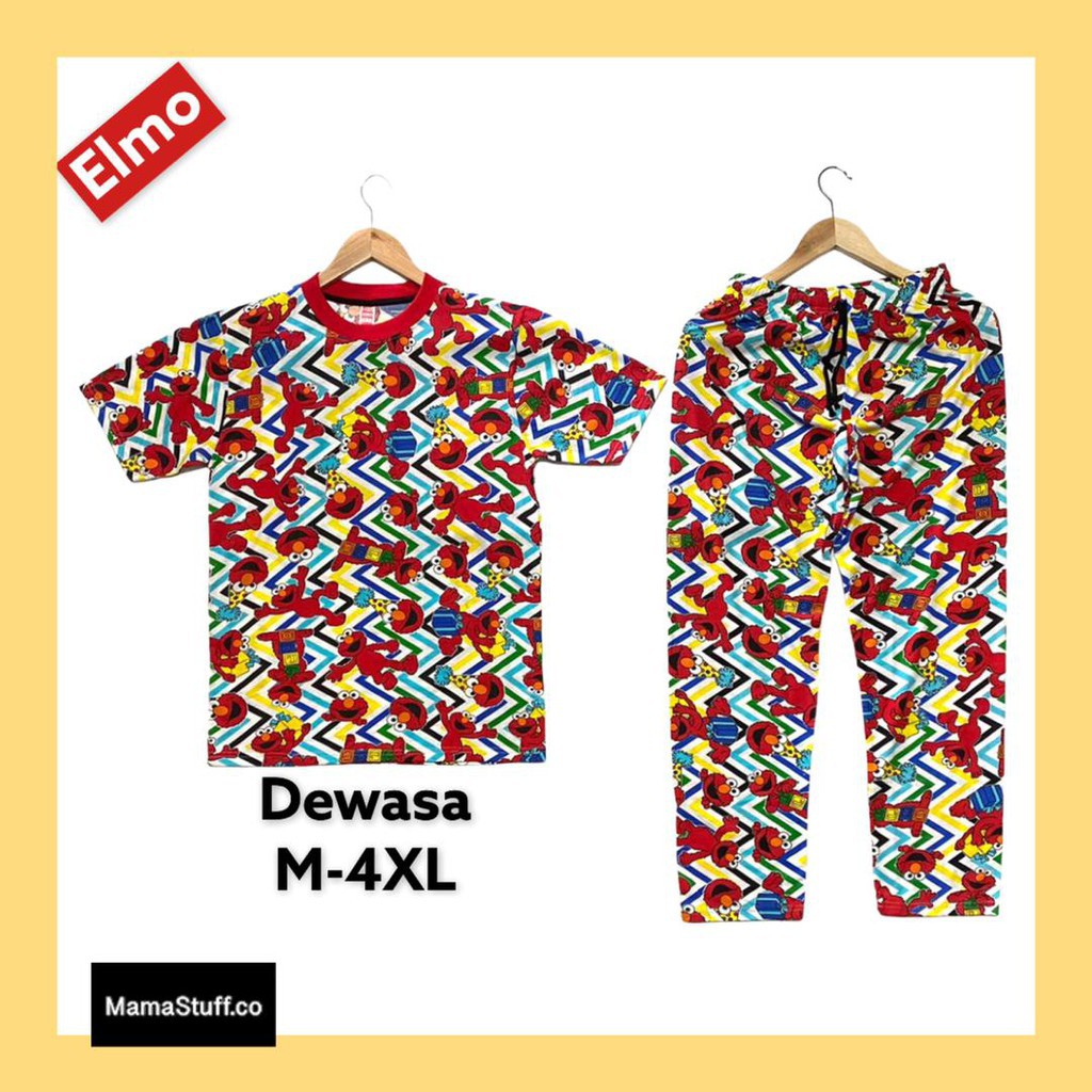 baju tidur perempuan Pyjamas Sedondon Family Elmo Zigzag Ibu, Ayah dan ...
