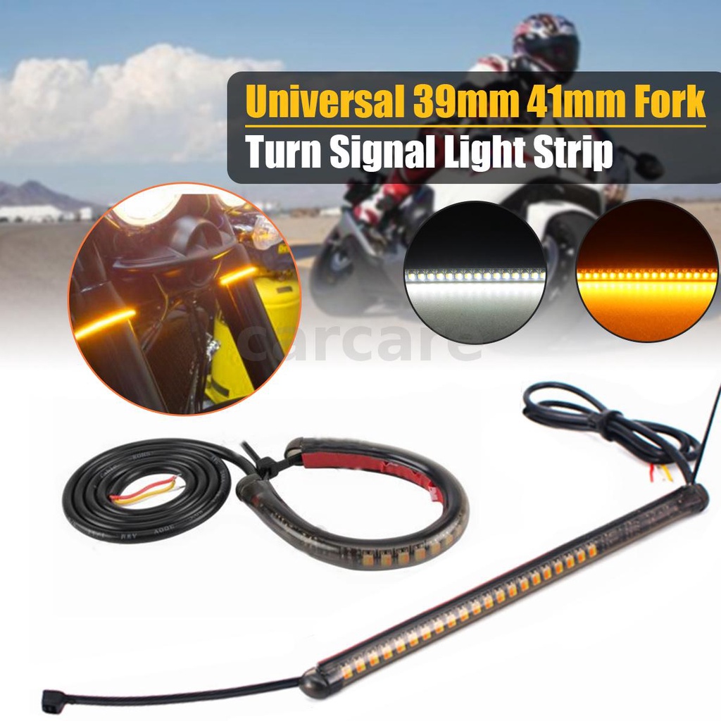 Pair Motorcycle LED 39/41mm Fork Turn Signal Indicator DRL Strip Light ...