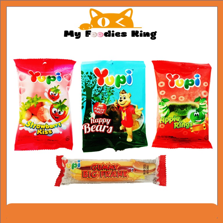 🔥 Yupi Gummy Candy 45g Strawberry Kiss/ 45 Apple rings/40g fruit juice ...