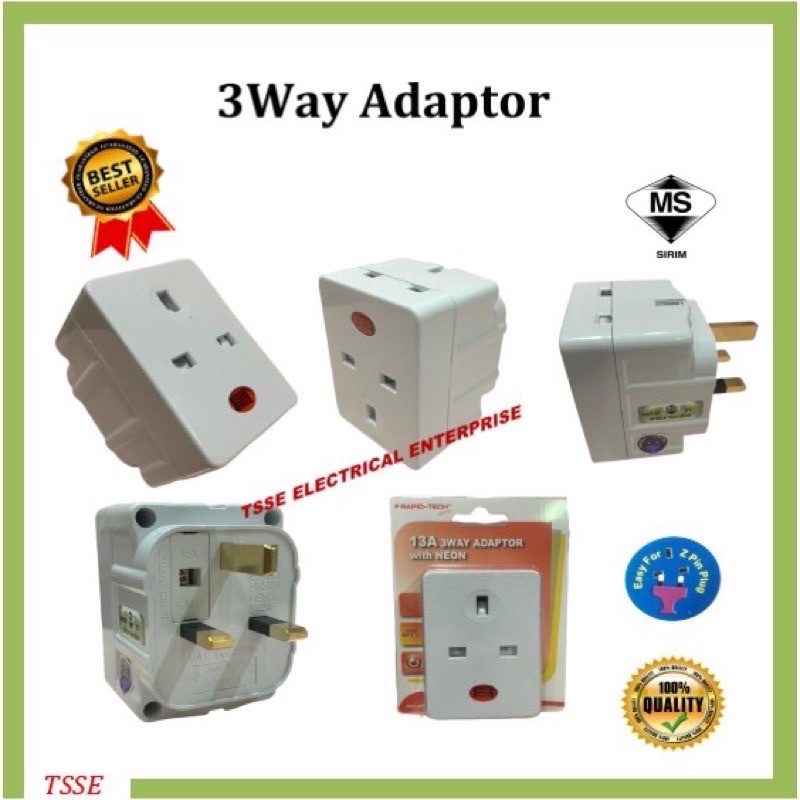 🔥Ready Stock🔥 Rapid-Tech 13Amp 3 Way Adaptor With Neon (SIRIM) (White ...