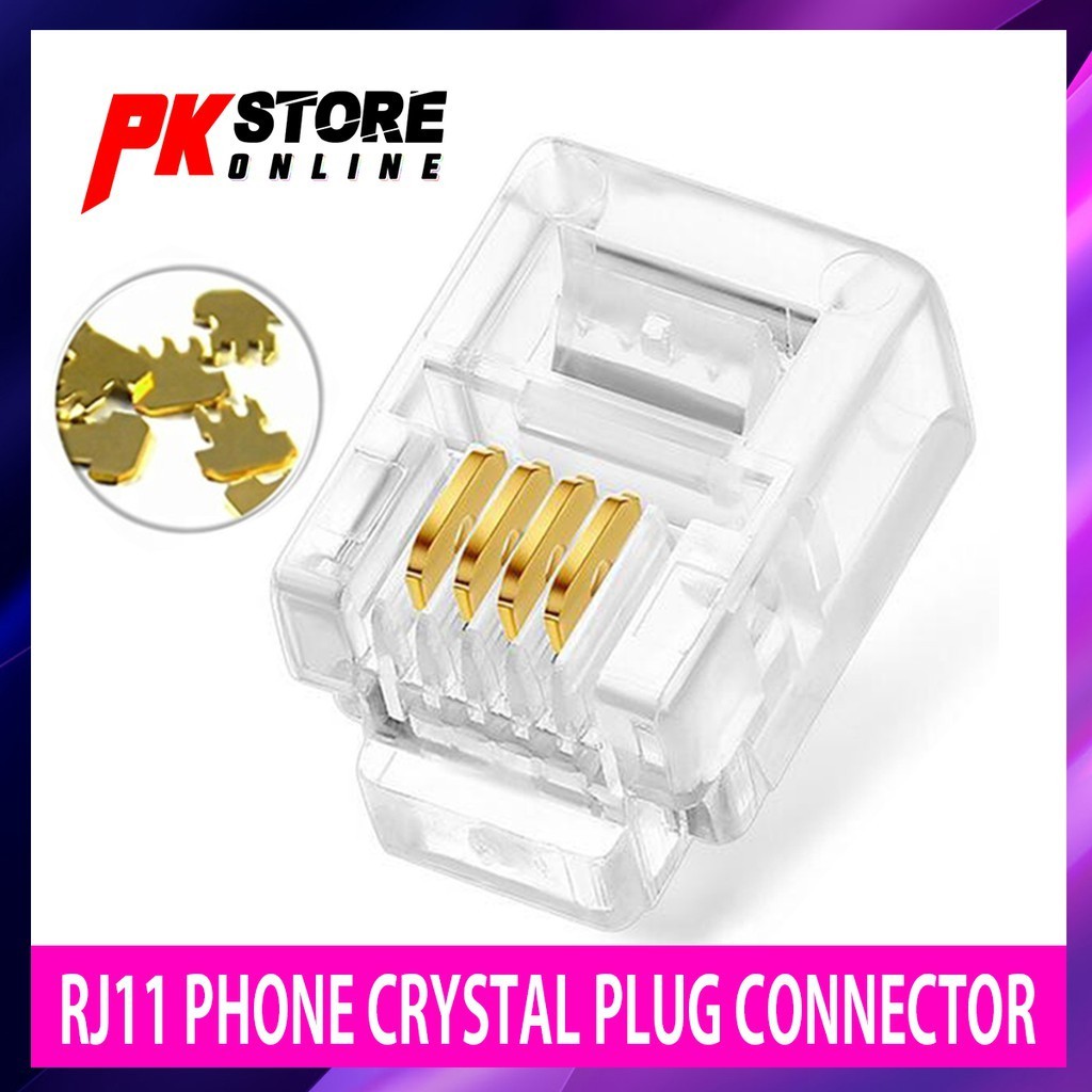 4 PIN RJ11 RJ-11 6P4C MODULAR TELEPHONR PHONE CRYSTAL PLUG CONNECTOR ...