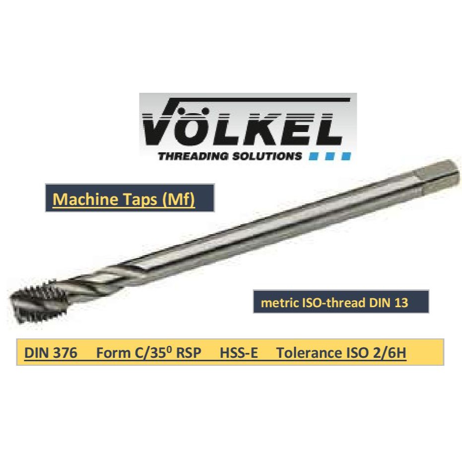 Volkel Machine Taps Spiral Flute (Mf) 15~20 Metric ISO-Thread DIN 13 ...