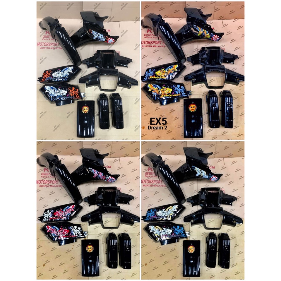 EX5 DREAM/EX5 DREAM 2 BODY COVER SET (SIAP TAMPAL STICKER ) BLACK IKAN KOI | Shopee Malaysia